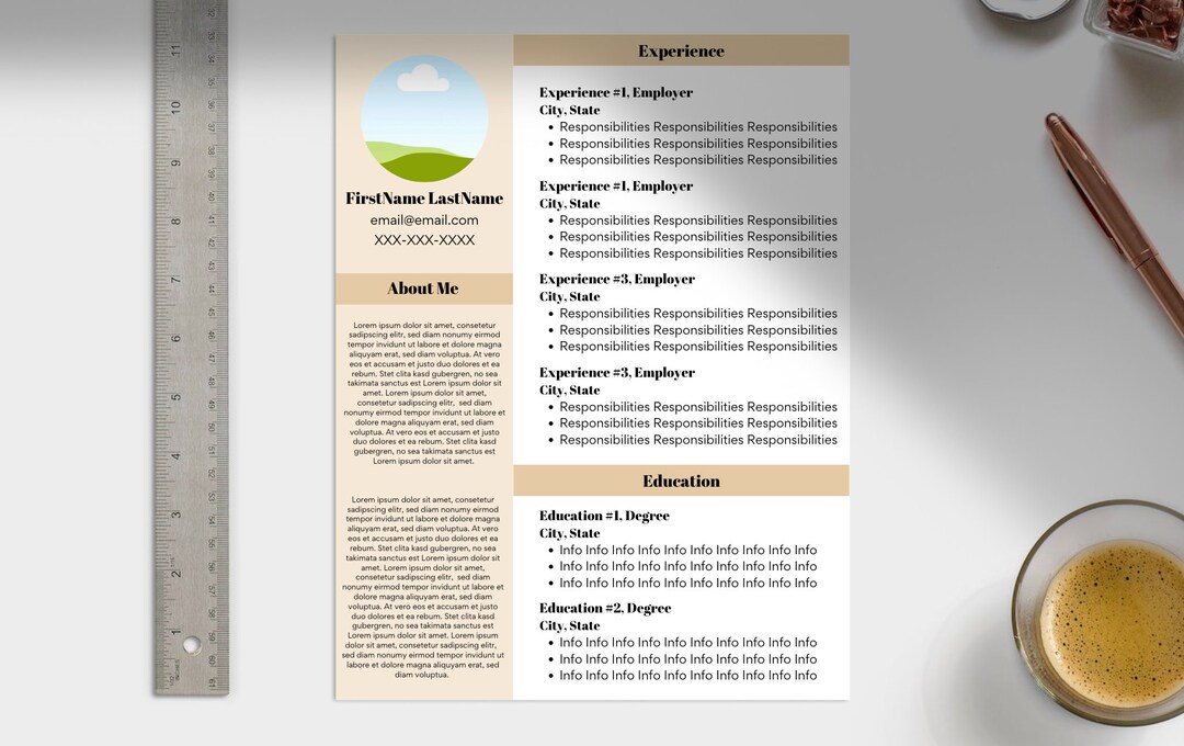 Beige Resume Template - Etsy