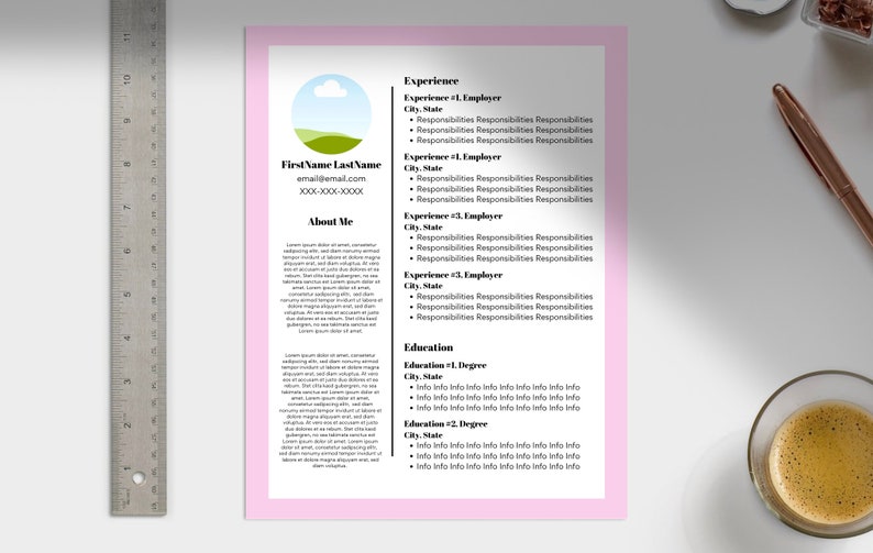 Light Pink Border Resume Template - Etsy