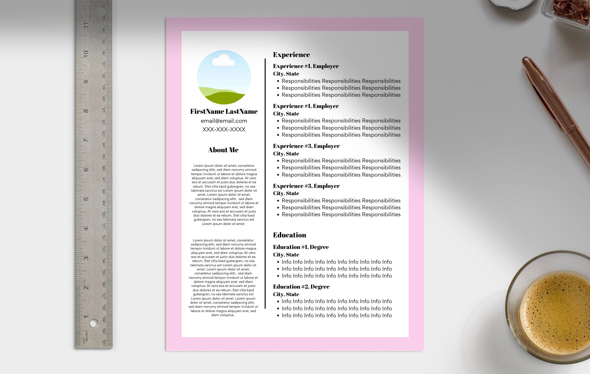 Light Pink Border Resume Template - Etsy