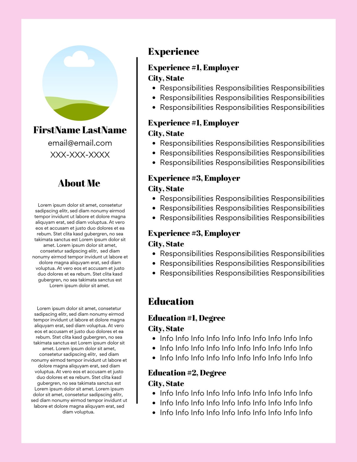 Light Pink Border Resume Template - Etsy