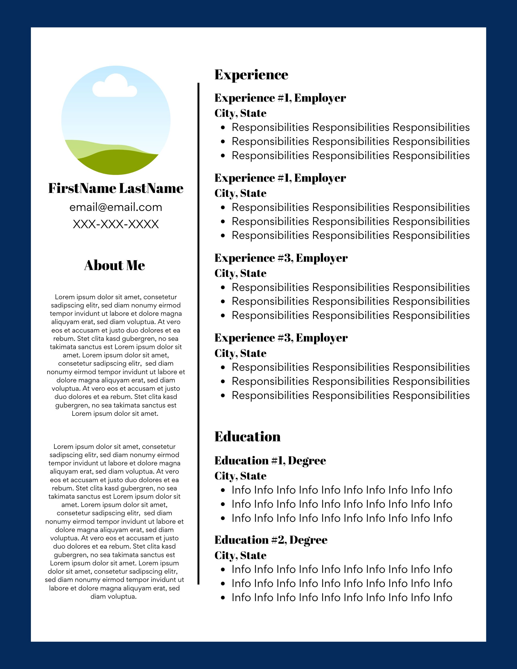 Navy Border Resume Template - Etsy