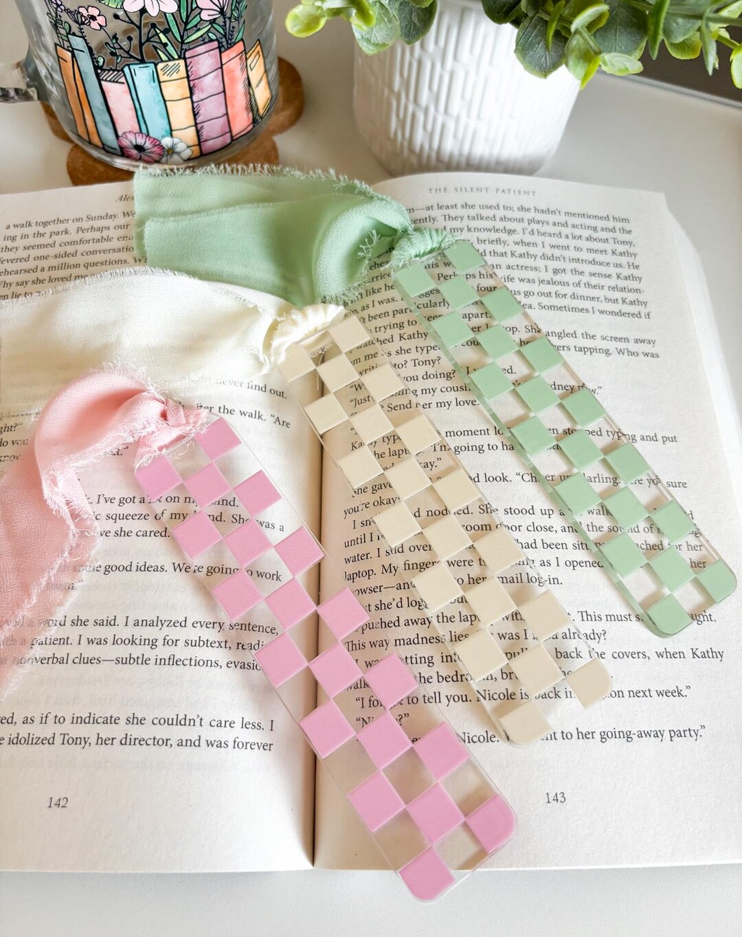 Checkered Acrylic Bookmark With Ribbon - Etsy