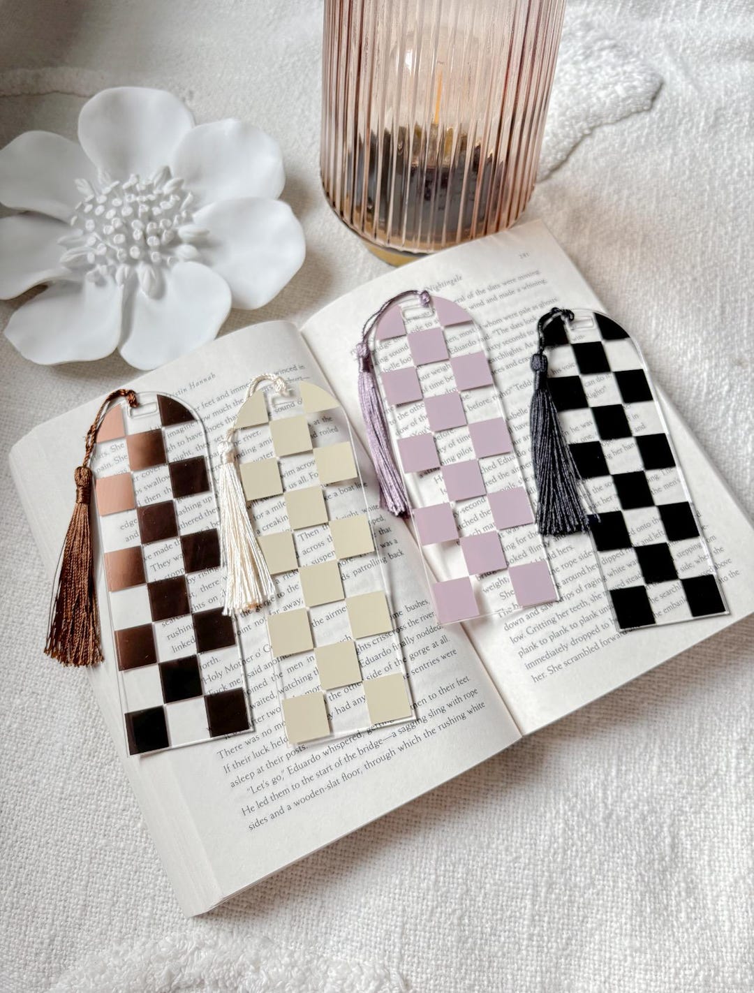 Checkered Bookmark, Neutral Acrylic Bookmark, Personalized Bookmark ...