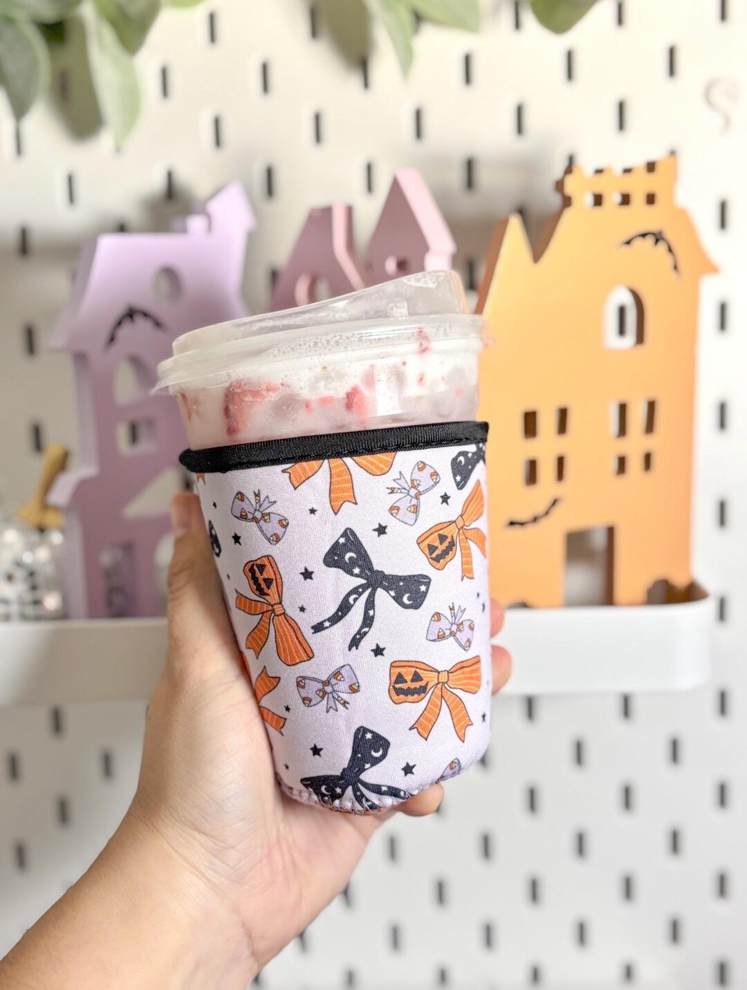 Halloween Bow Cup Sleeve, Cup Coozie, Drink Sleeve, Iced Coffee Sleeve ...