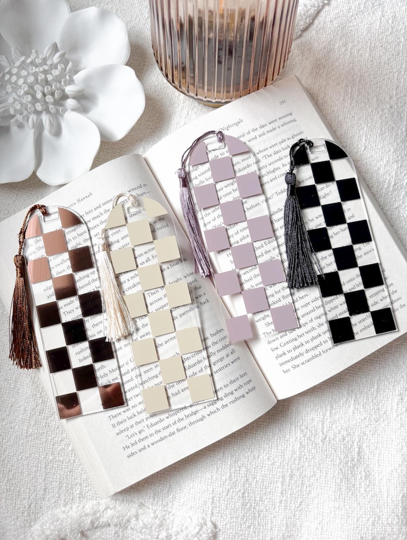 Checkered Acrylic Bookmark: Handmade Book Lover Gift - Etsy