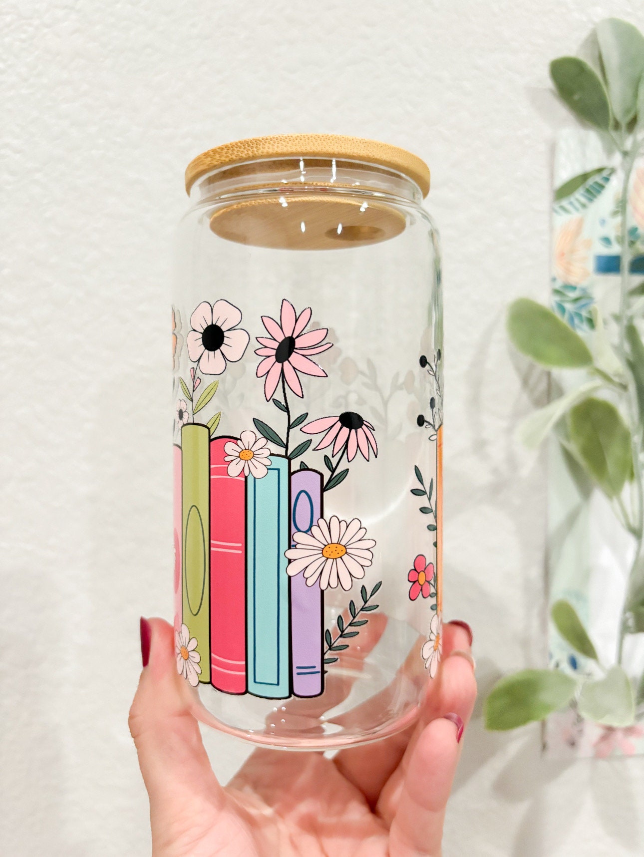 Floral Book Iced Coffee Cup: Book Club Gift With Bamboo Lid - Etsy