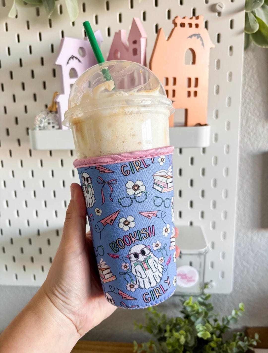 Cup Sleeve, Cup Coozie, Halloween Cup Sleeve, Bookish Ghostie Cup ...