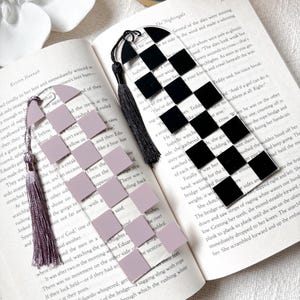Checkered Bookmark, Neutral Acrylic Bookmark, Personalized Bookmark ...
