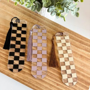 Checkered Bookmark, Neutral Acrylic Bookmark, Personalized Bookmark ...
