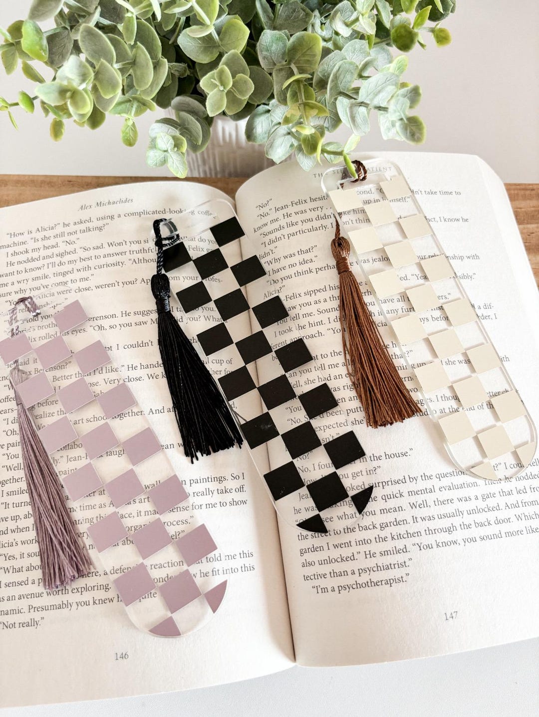 Checkered Bookmark, Neutral Acrylic Bookmark, Personalized Bookmark ...