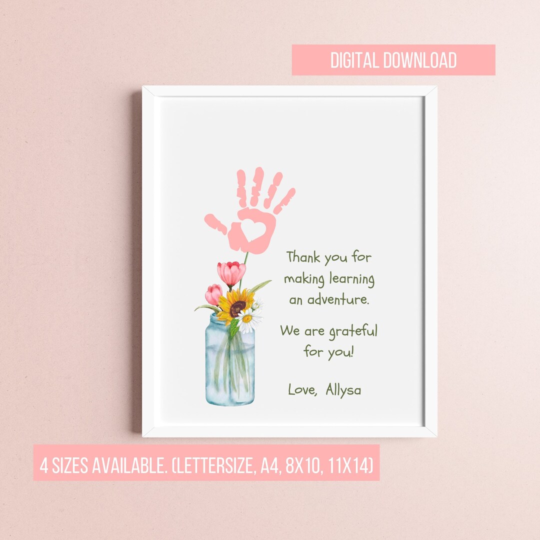 Handprint Teacher Appreciation Gift, Handprint Gift for Teacher, Floral ...