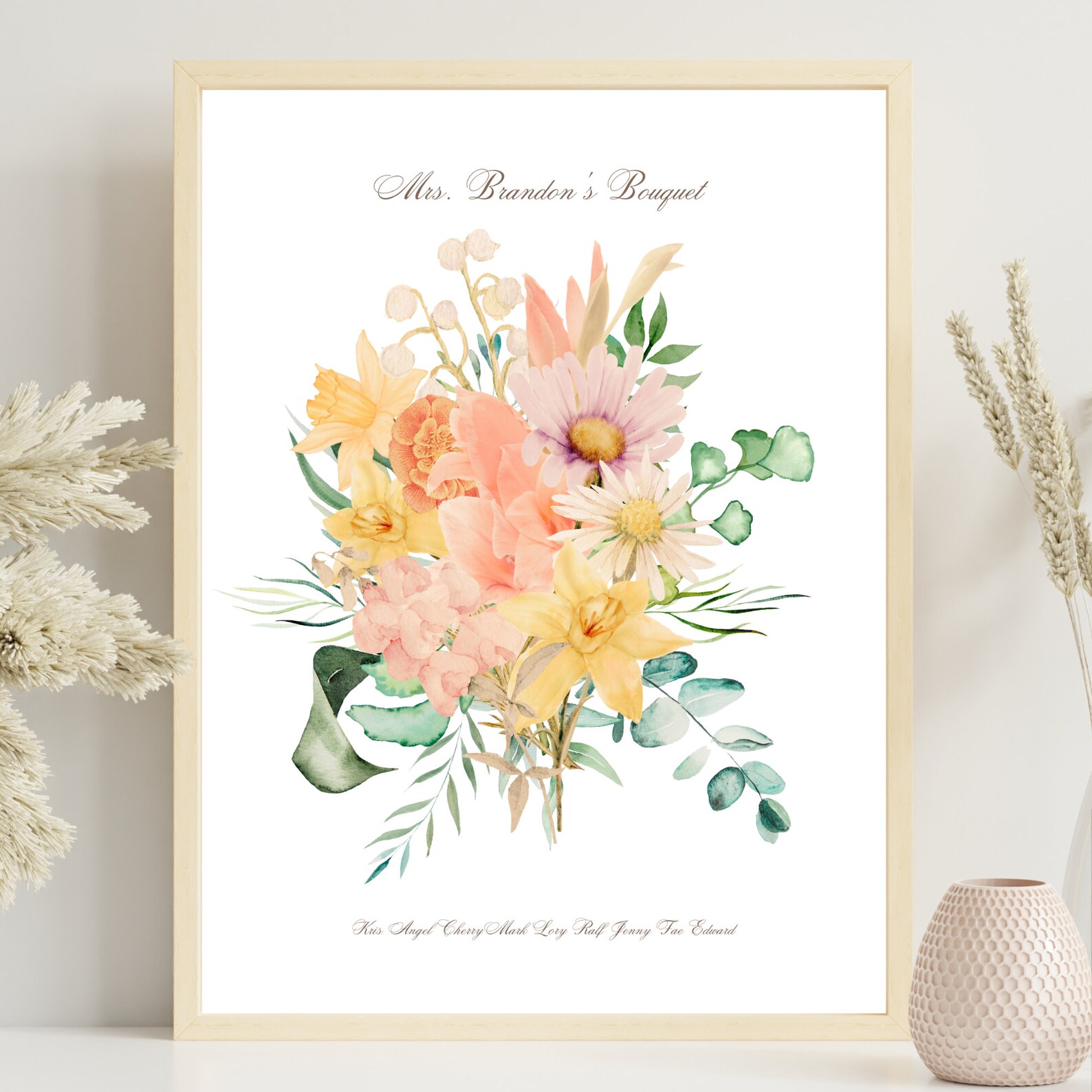 Family Birth Flower Bouquet Custom Flower Art Vintage Floral - Etsy