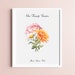 Family Birth Flower Bouquet, Custom Flower Art, Vintage Floral Family ...