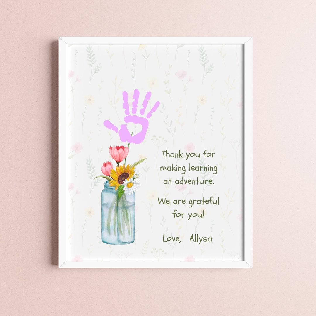 Floral Handprint Art, Handprint Teacher Appreciation Gift, Handprint ...