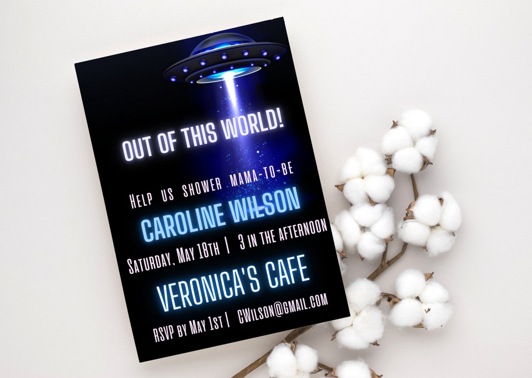 UFO Alien Baby Shower Invitation Blue Invite Customizable Edit Custom ...