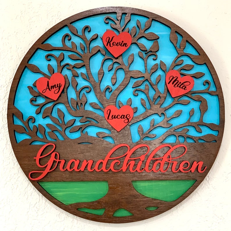 Personalized Engraved and Painted Wooden Family Tree - Etsy