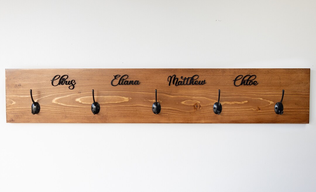 Personalized Family 3D Names Wall Mount Coat Rack With Hangers for ...