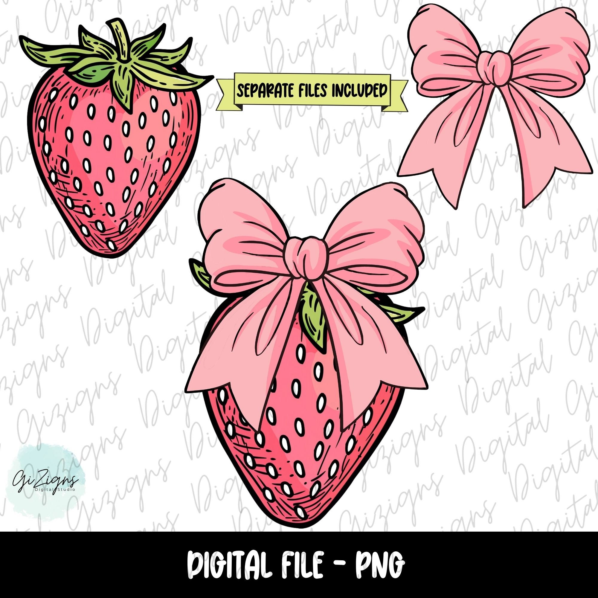 Trendy Watercolor Strawberry PNG Clipart, Strawberry Coquette Bow ...