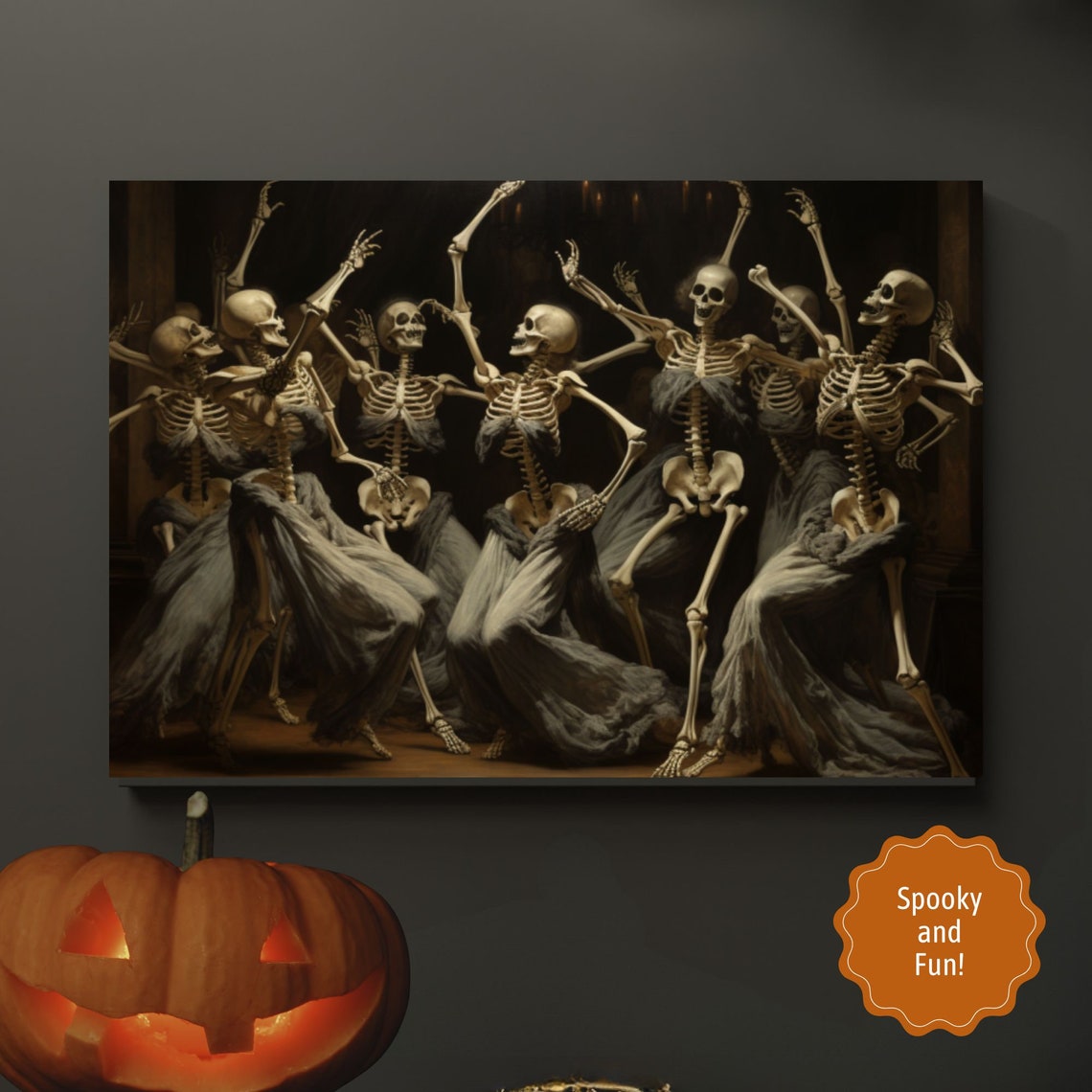 Halloween Dancing Skeleton Poster Digital Art Print, Creepy Skeleton ...