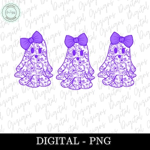 Cute Purple Toile Boujee Ghost PNG, Purple Floral Halloween Bow Ghost ...