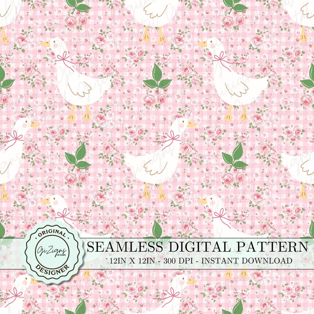 Goose Pattern PNG, Cute Floral Goose Patten Pink Girly Silly Goose ...