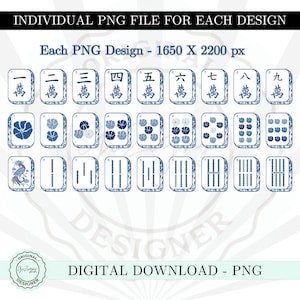 Blue Toile Mahjong Tile Set PNG Clipart, Chinoiserie Mahjong Digital ...