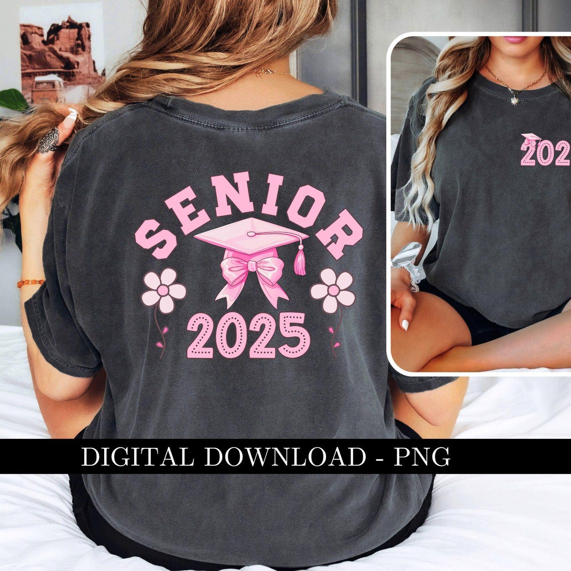 Coquette Senior 2025 PNG Clipart, Pink Coquette Bow Class of 2025 PNG ...