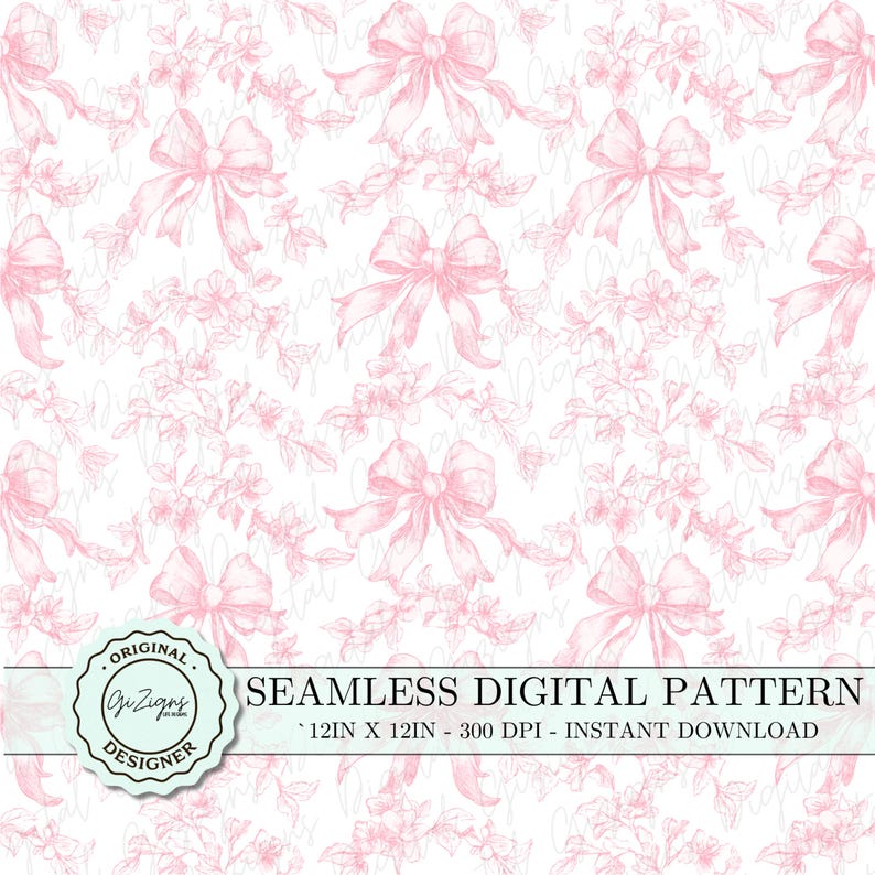 Vintage Pink Toile Coquette Seamless Pattern PNG SVG, Pink Chinoiserie ...