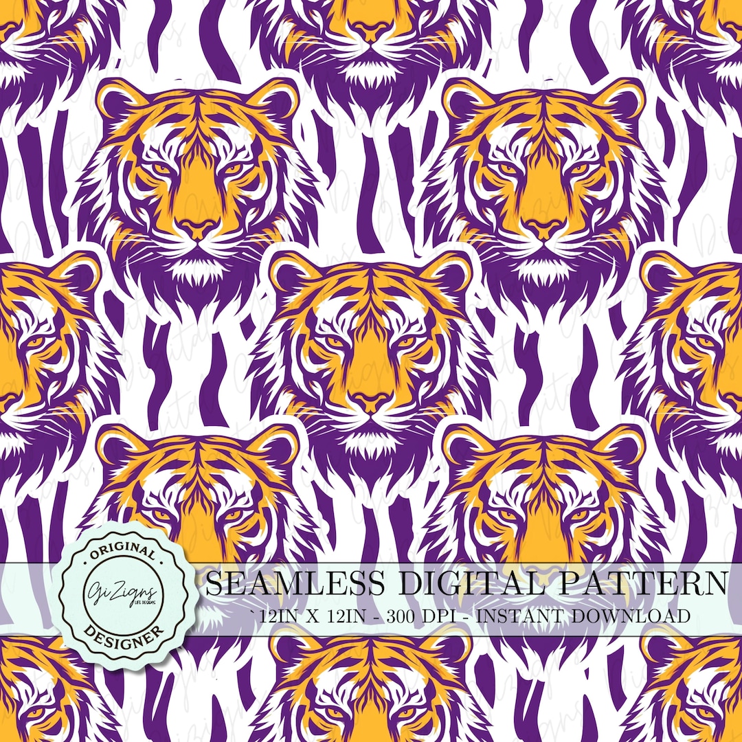 Purple and Orange Tiger Seamless Pattern PNG, Tigers Stripes Digital ...