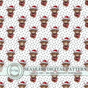 Cute Christmas Highland Cow Seamless Pattern PNG, Cute Country Western ...