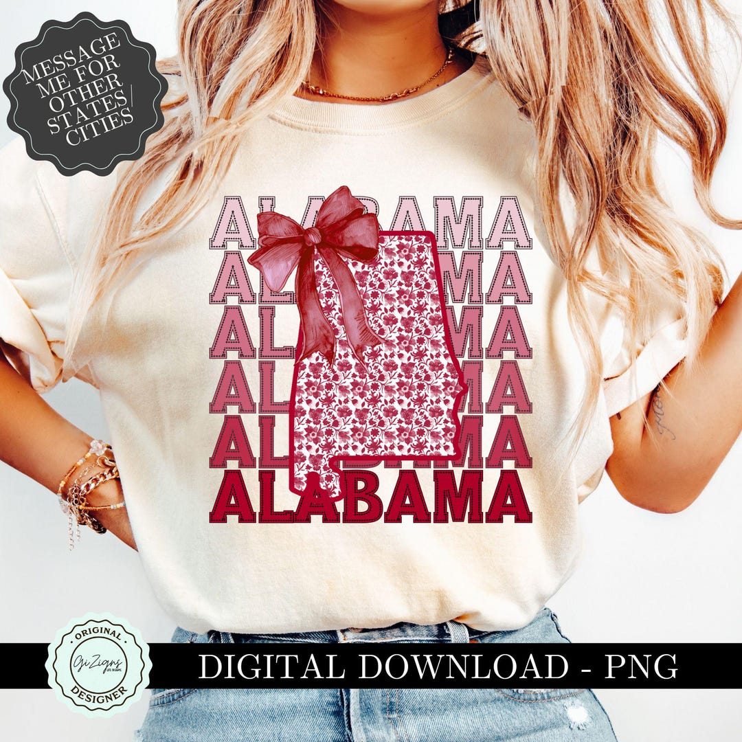 Alabama PNG File, Crimson Alabama With Bow, Alabama Coquette Floral PNG ...