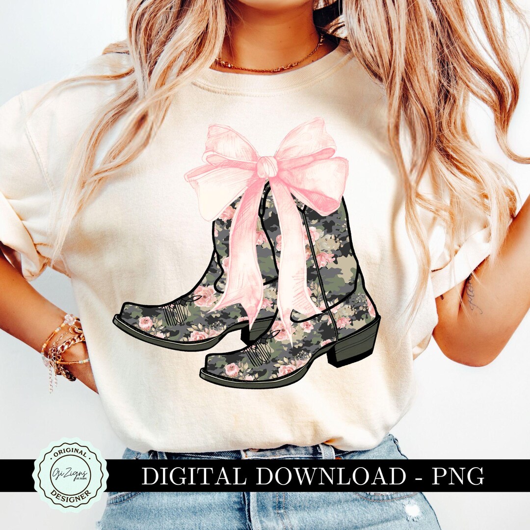 Western Coquette Coastal Cowgirl Camo Cowboy Boots PNG Clipart, Pink ...