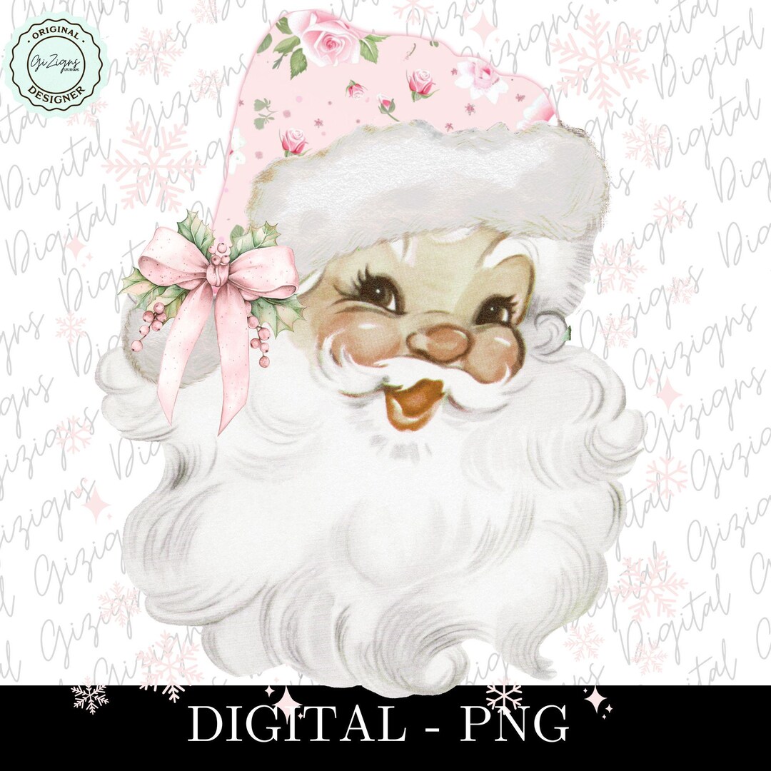Pink Vintage Santa PNG Clipart, Coquette Christmas Pink Santa Claus POD ...