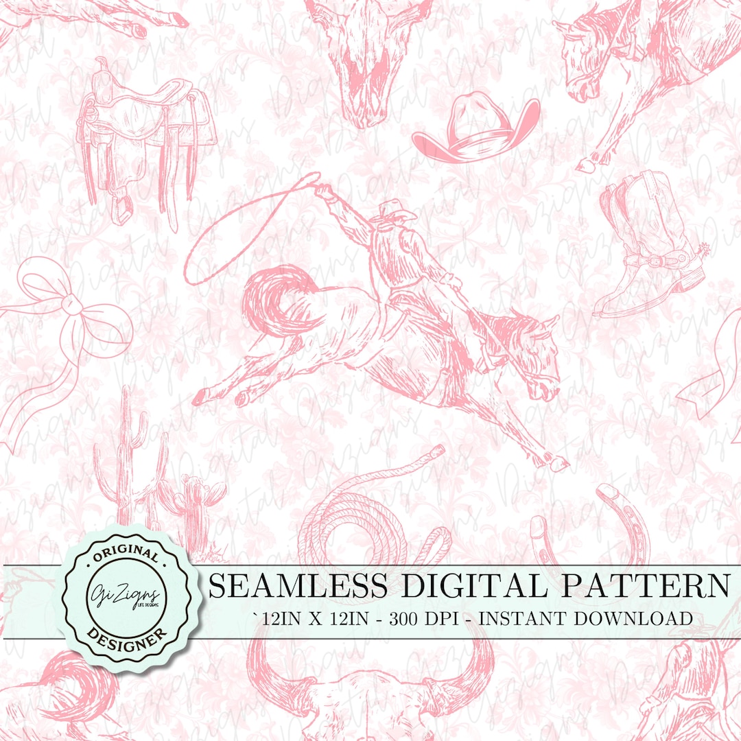 Pink Toile Coastal Cowgirl Pattern Digital Paper Country Coquette Bow ...