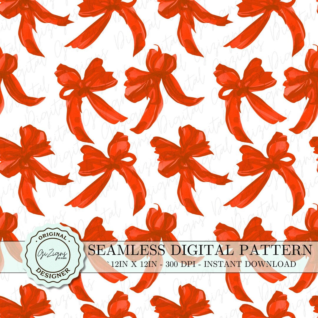 Red Coquette Bow Seamless Pattern PNG SVG, Christmas Red Bow Digital ...