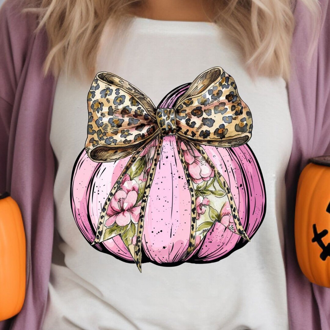 Trendy Pink Coquette Pumpkin PNG Clipart, Leopard Bow Halloween PNG ...