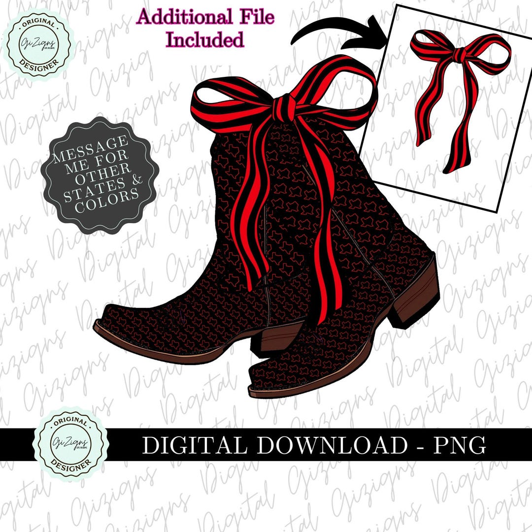 Red and Black Texas Cowboy Boots PNG, Coastal Cowgirl Coquette Bow ...