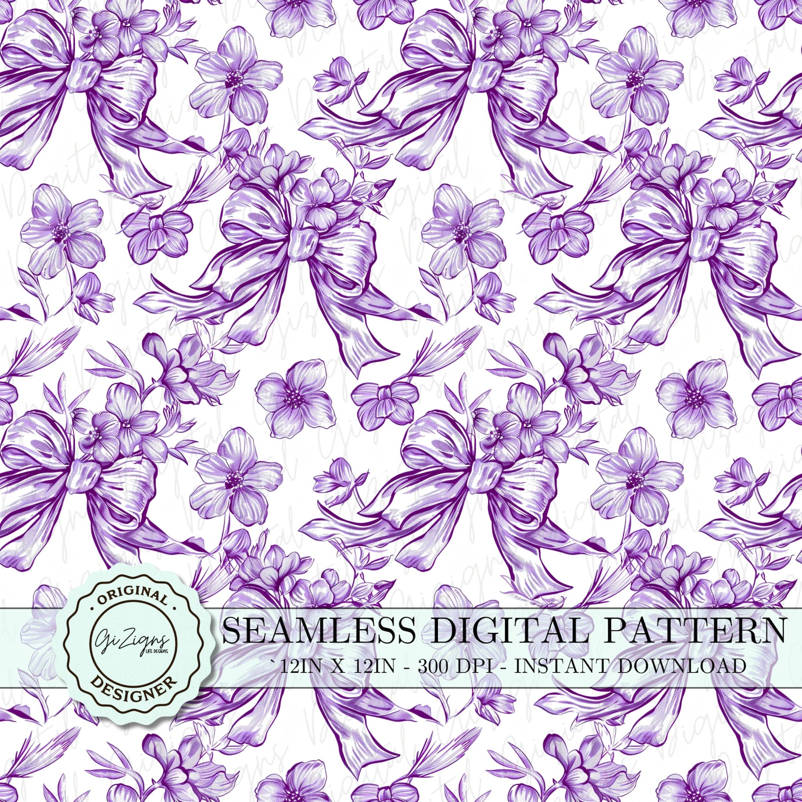 Vintage Purple Toile Coquette Seamless Pattern PNG SVG, Purple ...