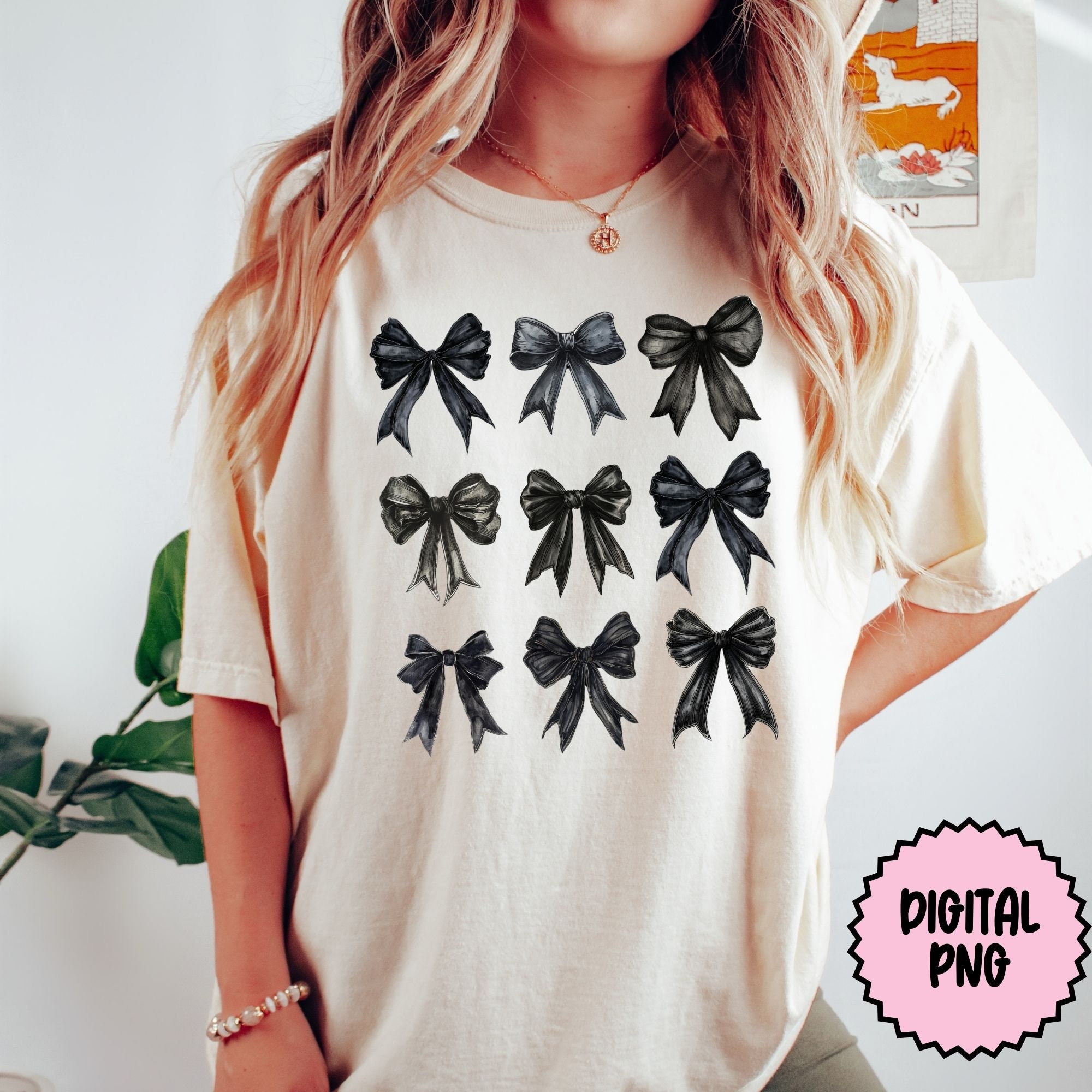 Trendy Black Bow Dark Coquette PNG Bundle, Black Coquette Bows, Ribbon ...