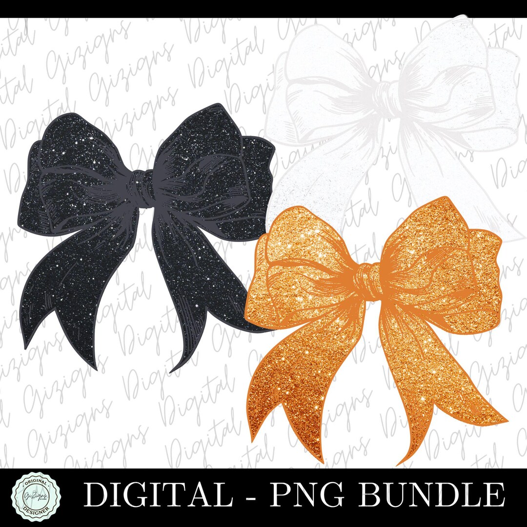 Glitter Halloween Bow Bundle PNG, Y2K Coquette Bows PNG Clipart, Black ...
