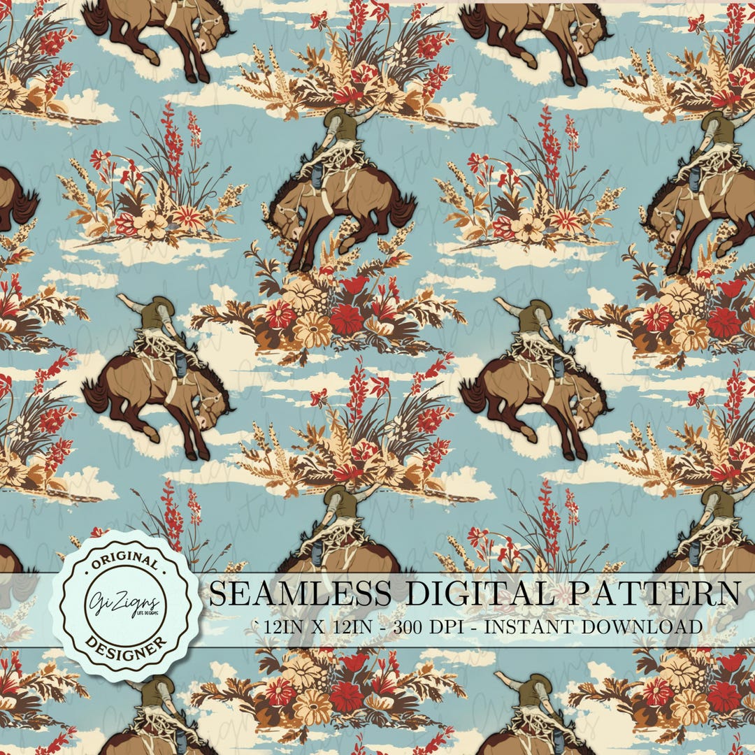 Vintage Blue Country Western Cowboy Pattern Digital Paper Country Wild ...
