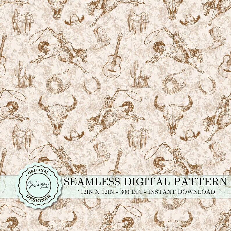 Brown Toile Coastal Cowgirl Pattern Digital Paper Country Chinoiserie ...