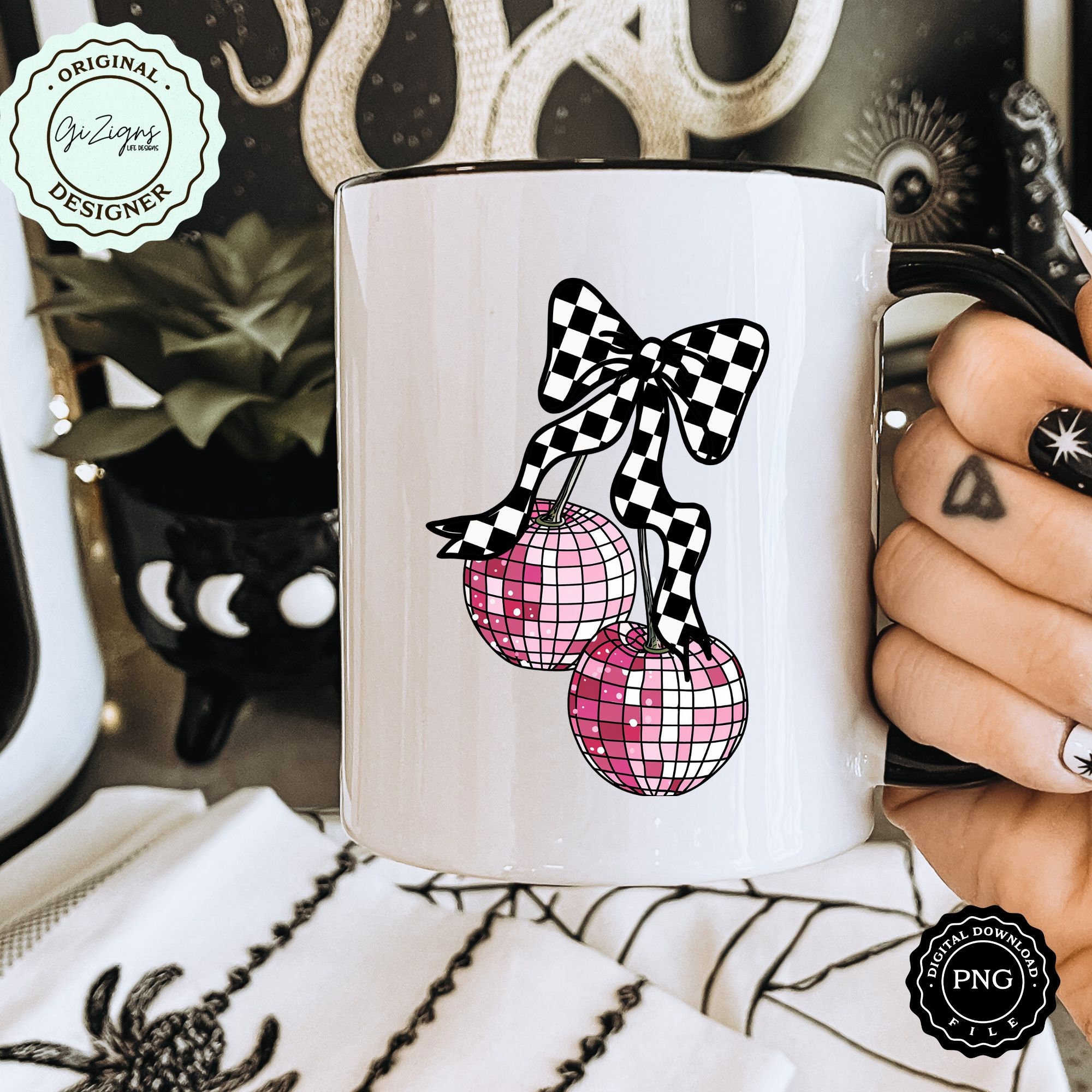 Trendy Aesthetic Bow Cherry, Disco Cherry Checkered Bow Cherries ...