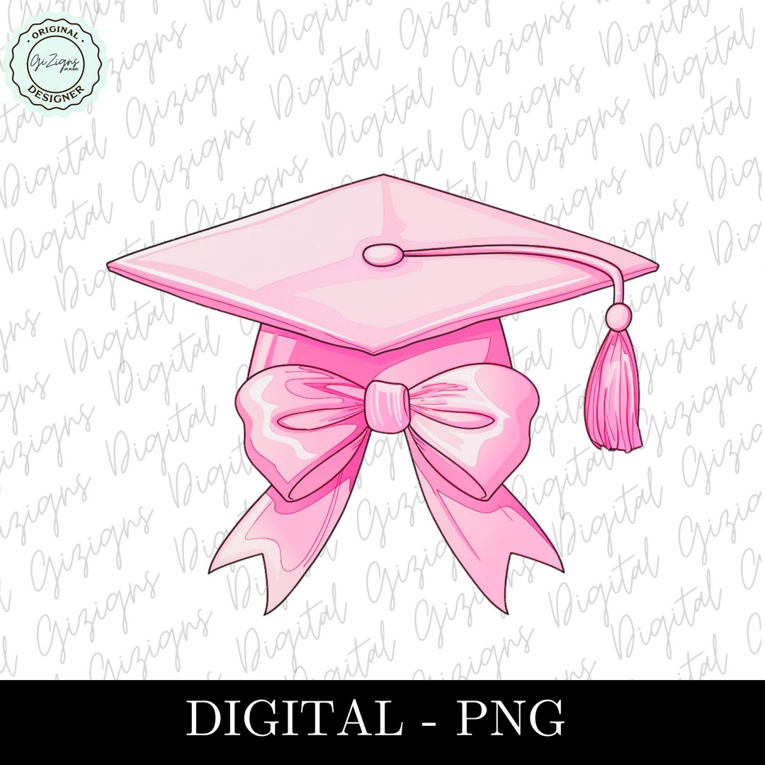 Trendy Pink Bow Graduation Coquette PNG Clipart, Graduation Cap ...