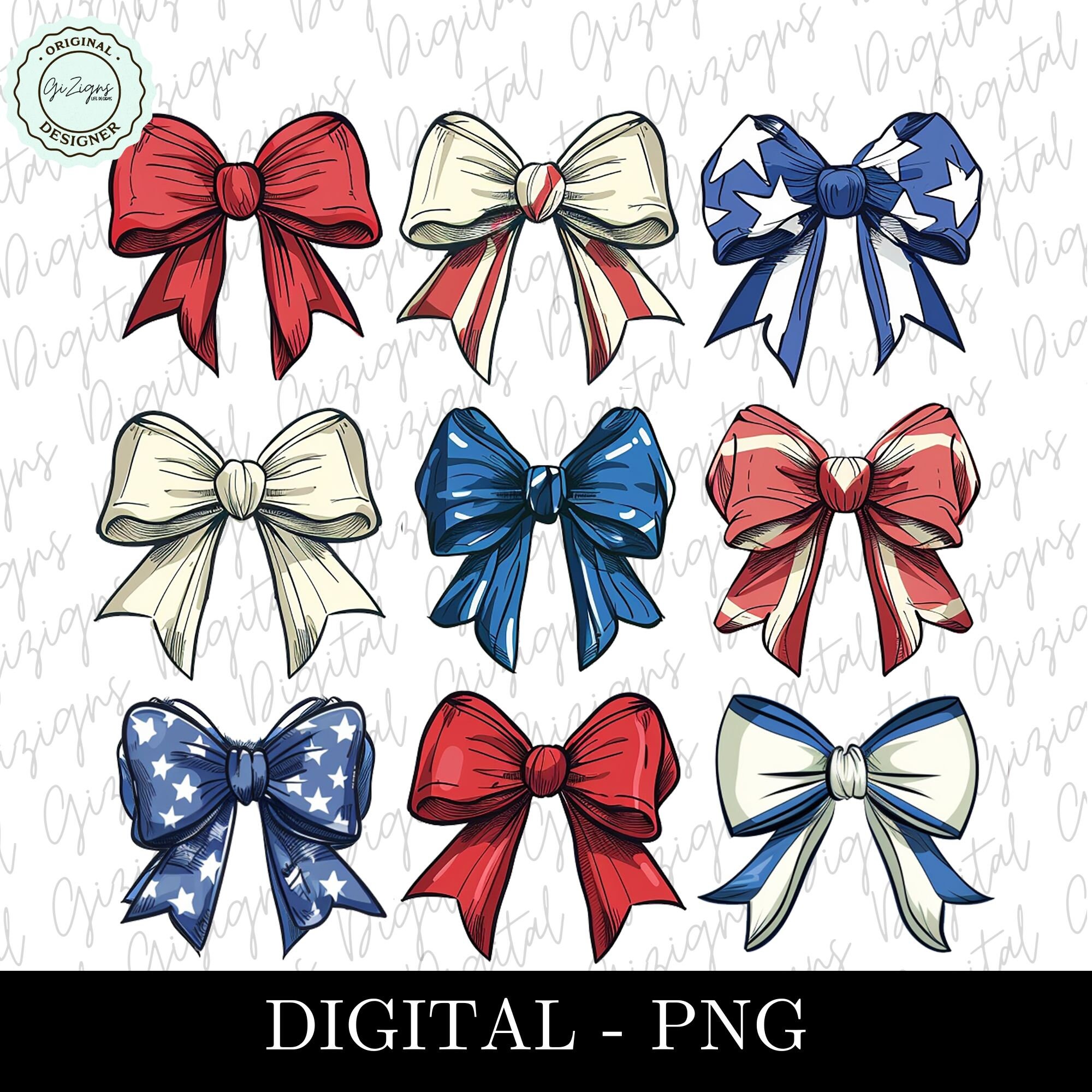 Trendy Coquette Bow PNG, 4th of July Patriotic Bow Collage, Family ...