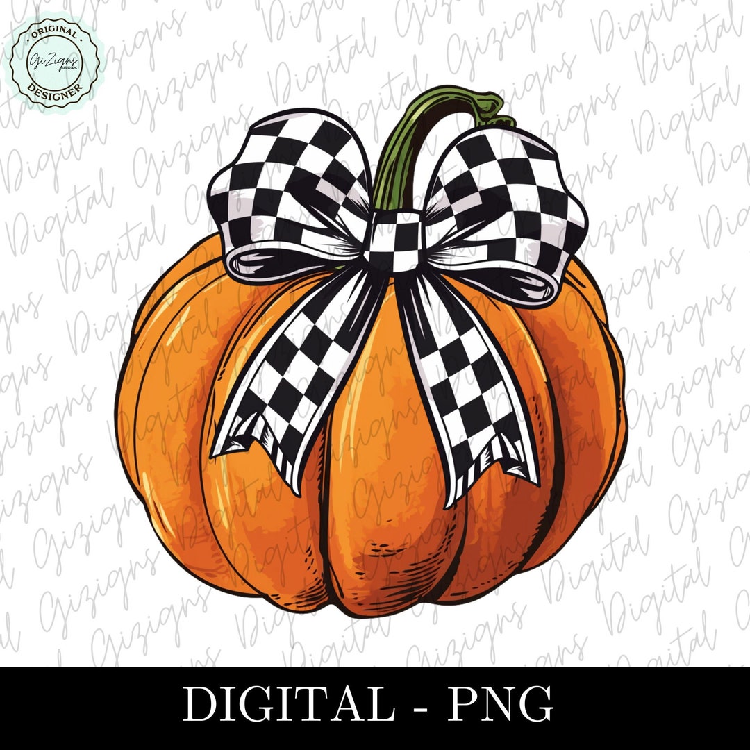 Trendy Checkered Bow Coquette Pumpkin PNG Clipart, Halloween Watercolor ...
