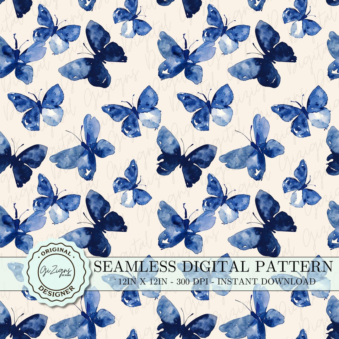 Vintage Butterfly Seamless Pattern File, Seamless Blue Butterflies ...