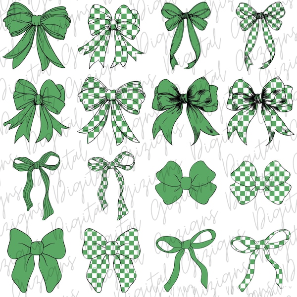Watercolor Green Bows Png, Clipart Bow Collection Ribbon Bow Clip Art ...