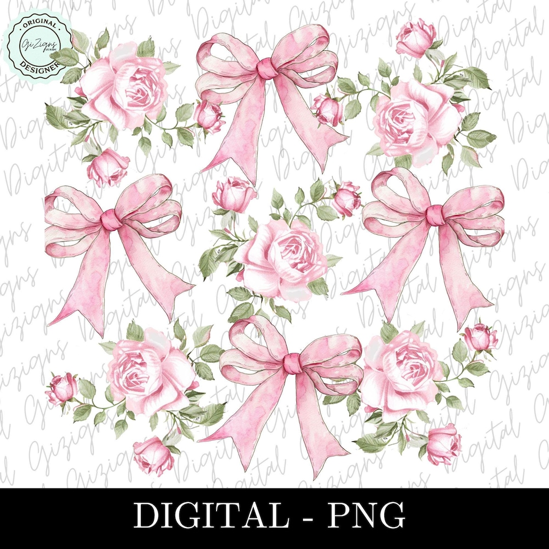 Trendy Pink Coquette Bow Floral PNG Clipart, Vintage Shabby Chic ...