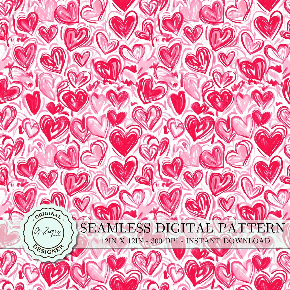 Trendy Valentine Heart Seamless Pattern PNG, Red and Pink Hearts ...